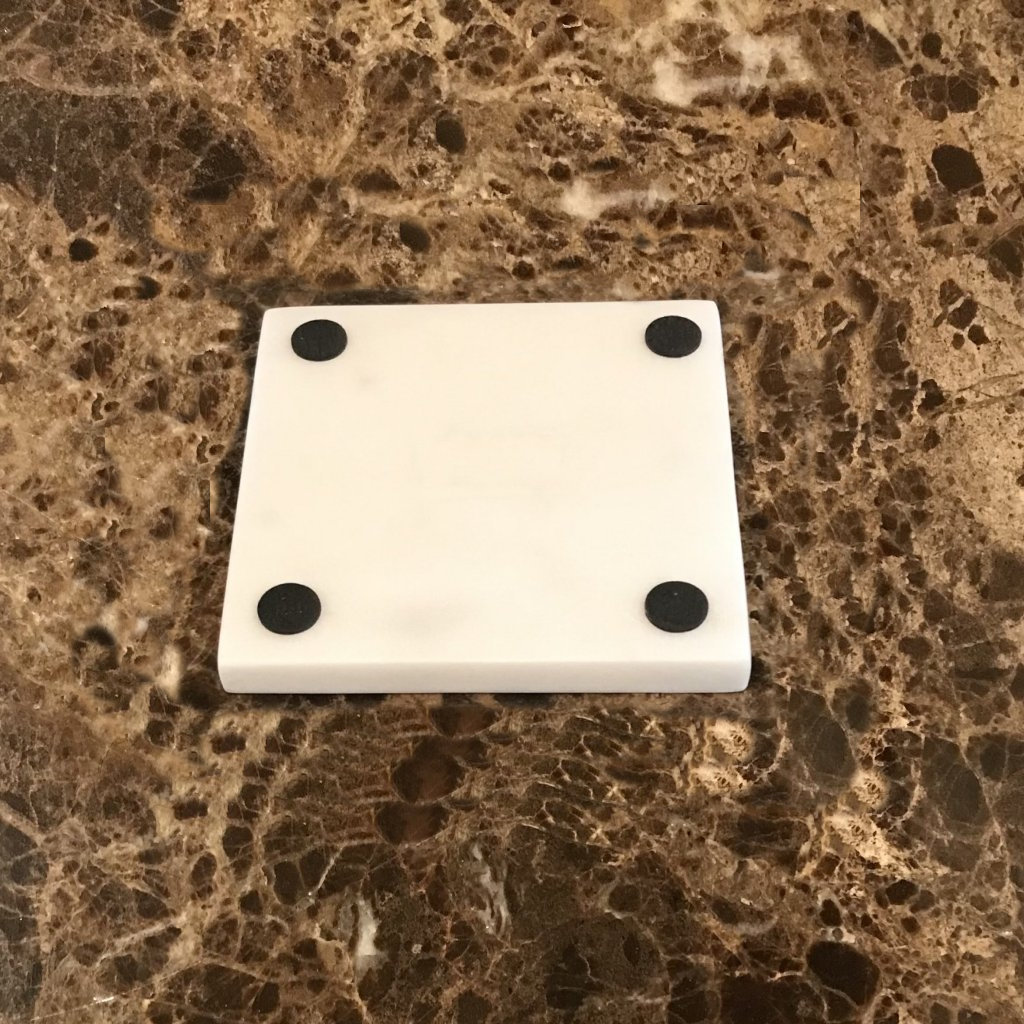 Square White Marble Coasters. Highly absorbent & Laserable.