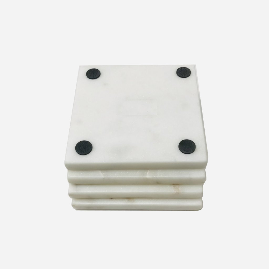 Square White Marble Coasters. Highly absorbent & Laserable.